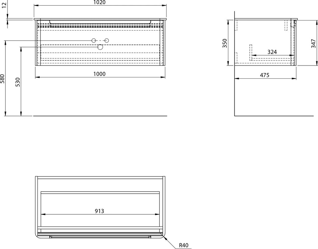 Sapho Kerala koupelnová skříňka 100 x 35 x 47,5 cm pod umyvadlo 1x zásuvka siena modrá KR100-4242