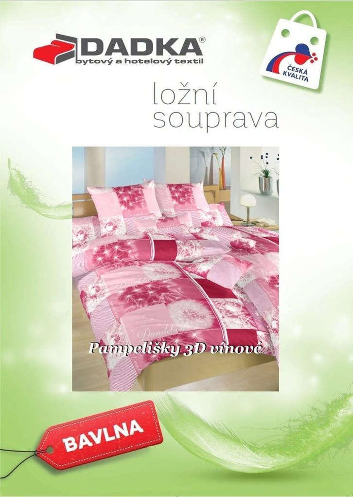 Bavlněné povlečení Pampelišky 3D vínové 140x200, 70x90 cm