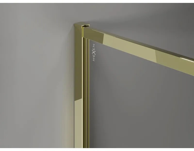 Mexen Kioto-F, sprchová zástěna s rámem 100 x 202 cm, 8 mm čiré sklo, zlatý lesklý profil, 800-100-104-50-00