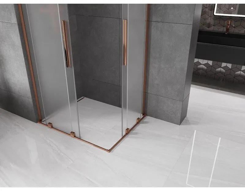 Mexen Velar L Duo, sprchový kout s posuvnými dveřmi 90 x 80 cm, 8mm sklo námraza, růžové zlato, 871-090-080-02-33-60