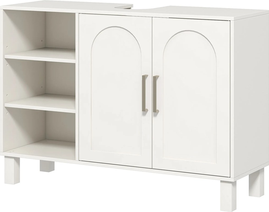 HOMCOM Podskříňková koupelnová skříňka s pedestálem, moderní koupelnová skříňka s 2 dvířky a nastavitelnými policemi 90x30x63 cm Krémová