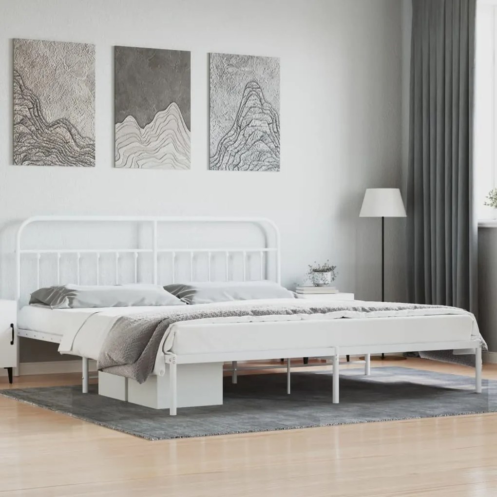 Kovový rám postele s čelem bílý 193 x 203 cm,  352633
