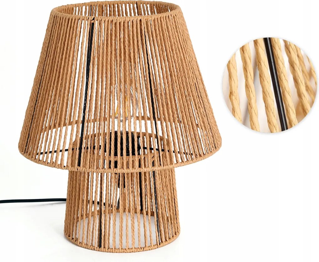 Stolní lampa Boho malá přírodní šňůra a kov noční lampa 1xE27