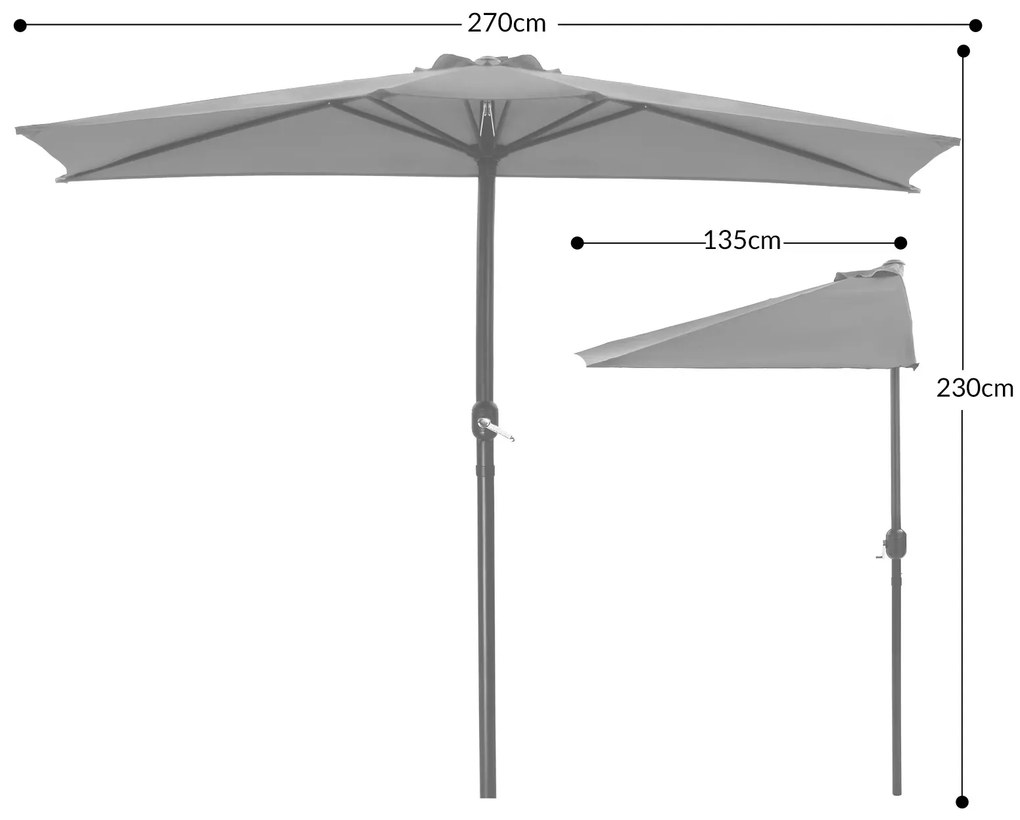 Půlkruhový slunečník antracit průměr 270 cm 104164