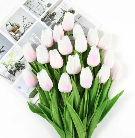 Bytová dekorace - kytice umělých tulipánů Balení: 5 ks, Barvy: K03 BÍLORŮŽOVÁ