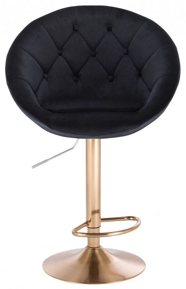 LuxuryForm DESIGN Barová židle VERA VELUR na zlaté kulaté podstavě - černá