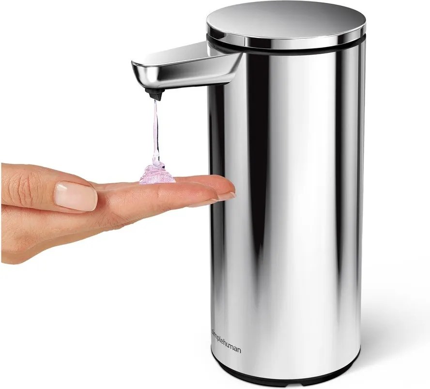 Bezdotykový ocelový dávkovač mýdla v leskle stříbrné barvě 266 ml – simplehuman