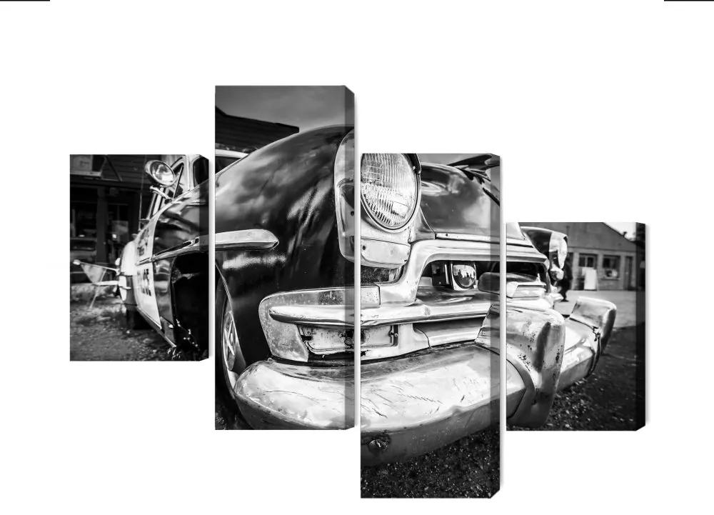 Vícedílný obraz Černobílé Americké Retro Auto Nedostatek Nedostatek Přírodní plátno 120x75