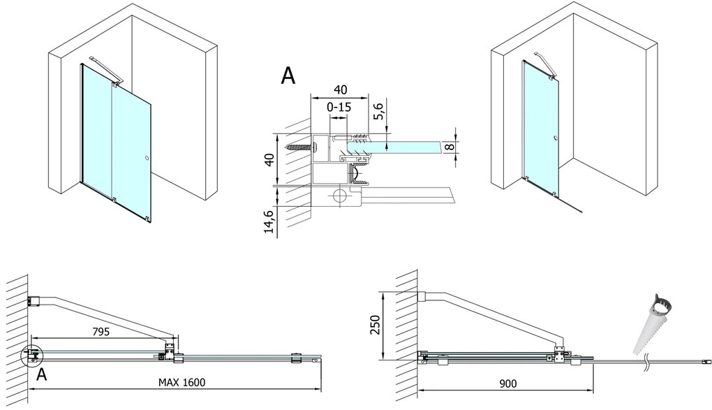 Polysan, MODULAR SHOWER ścianka z wysuwanym panelem 1600 mm, MS5-160