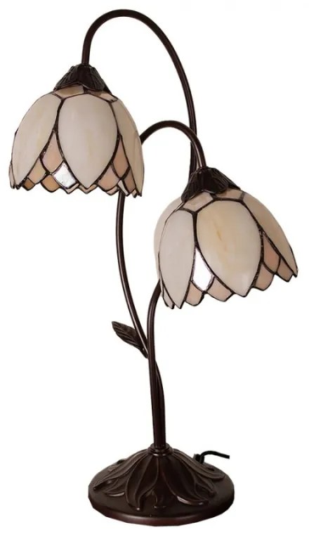Stolní lampa Tiffany Annabel béžovo hnědá ve tvaru květin – 33x61 cm