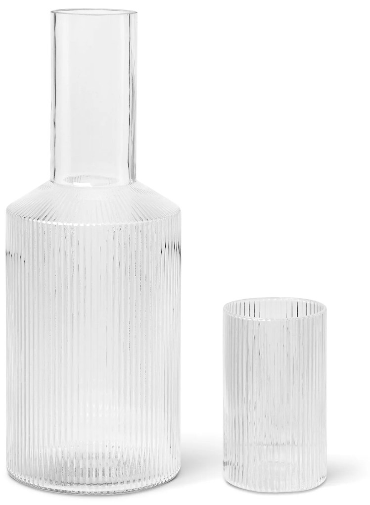 FERM LIVING Sklenička a víčko karafy Ripple 1 l, Clear