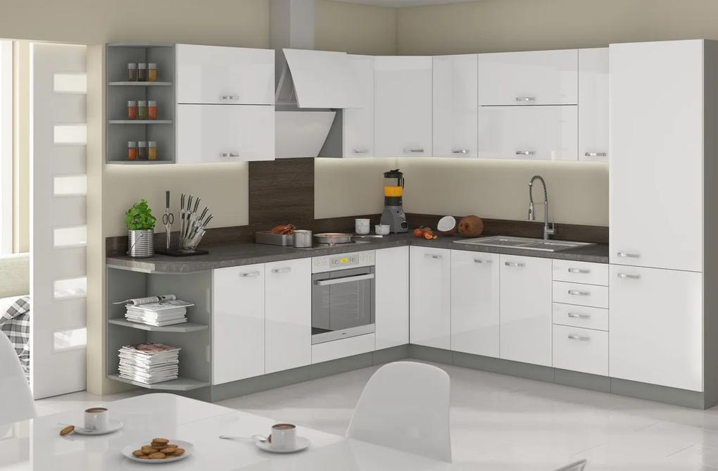 Kuchyně Multiline I, Barva: šedá / bílý lesk, Dřez: ne, Příborník: ano, Pracovní deska do kuchyně: bez pracovní desky