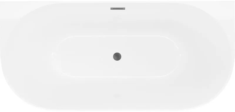 Mexen Oval Slim, volně stojící vana ke stěně 170 x 80 cm, bílá lesklá, grafitový přepad, 52661708000-95