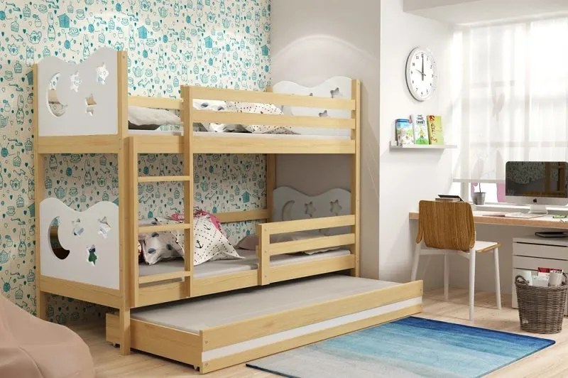 Dětská patrová postel MIKO s přistýlkou 160 cm - barva přírodní