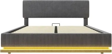 Aosom Moderní, čalouněná postel o rozměrech 160 x 200 cm, vybavená LED světly a USB-C nabíjením, výškově nastavitelným čelem, stabilním pruhovaným rá…