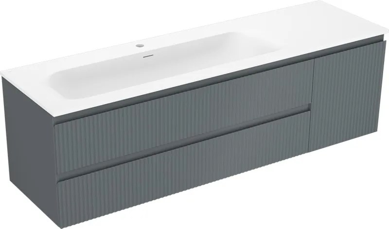 Mexen Rivel koupelnová skříňka 160 cm s umyvadlem Vela levým, 2S, 1D, rýhovaná, grafit/bílá mat