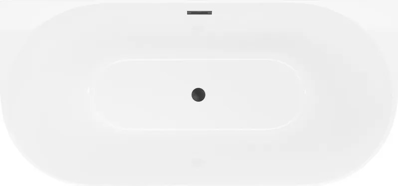 Mexen Oval Slim, volně stojící vana ke stěně 170 x 80 cm, bílá lesklá, černý matný přepad, 52661708000-70