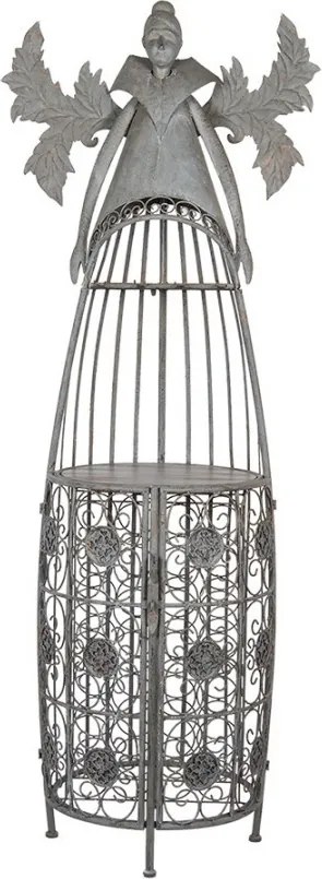 Šedá antik kovová police na víno anděl Wine Rack Angel - 79*62*207 cm
