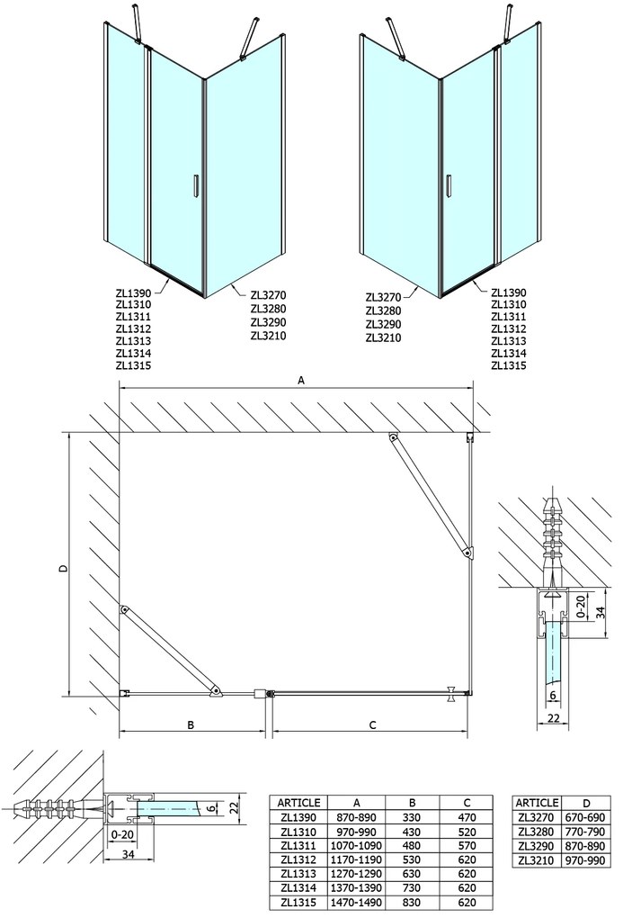 Polysan ZOOM LINE boční stěna 700mm, čiré sklo, ZL3270
