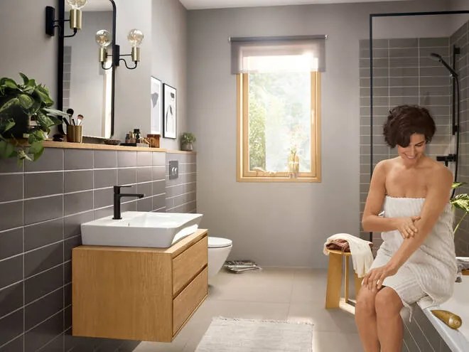 Hansgrohe Rebris E, umyvadlová baterie 110 s kovovou odtokovou soupravou s táhlem, CoolStart, černá matná, 72551670