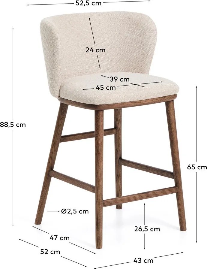 Béžová čalouněná barová židle (výška sedáku 65 cm) Ciselia – Kave Home