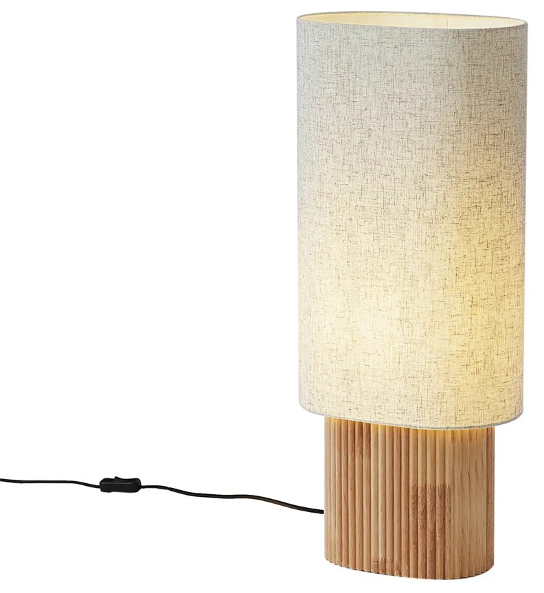 Dřevěná stolní lampa Japandi s lněným stínidlem 70 cm - Lamel