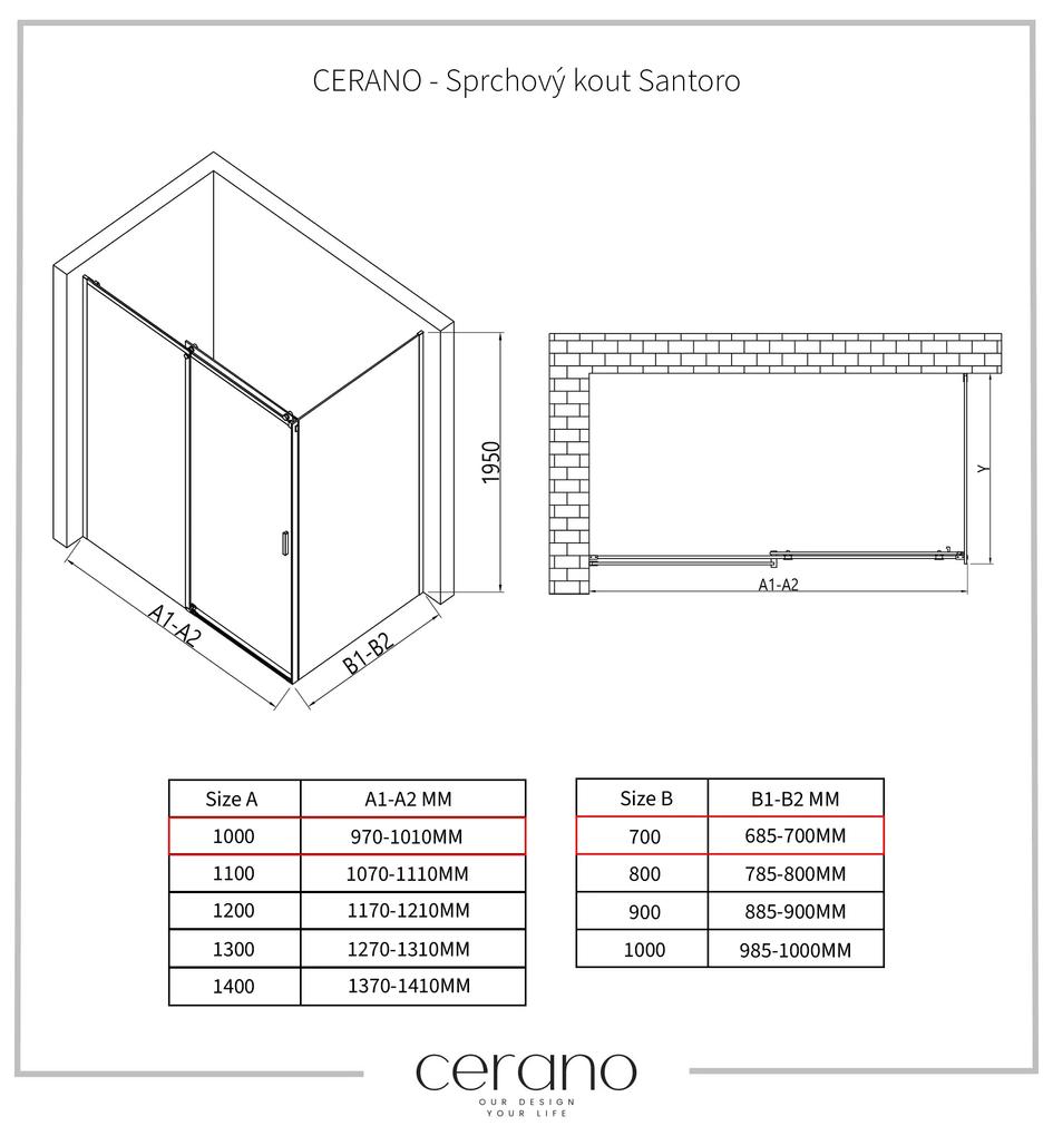 CERANO - Sprchový kout Santoro L/P - černá matná, transparentní sklo - 100x70 cm - posuvný