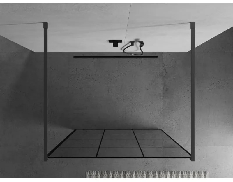 Mexen Kioto, sprchová zástěna Walk-In 100 x 200 cm, 8mm čiré sklo černý vzor, grafitový profil, 800-100-002-95-77