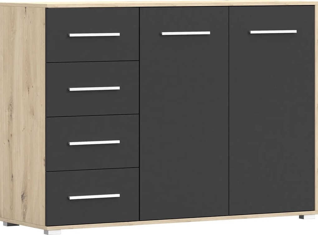 IDZ Komoda FRIDA 2D4S 01, 135 cm Černá / Dub Artisan