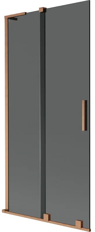 Mexen Velar L, 2-křídlová posuvná vanová zástěna 95 x 150 cm, 8mm šedé sklo, měděná matná, 896-095-003-41-65