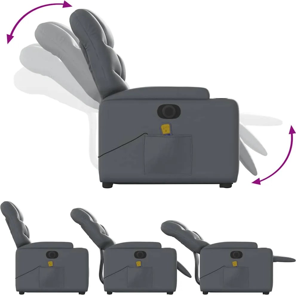 Elektrické zvedací masážní polohovací křeslo šedé umělá kůže 3204682