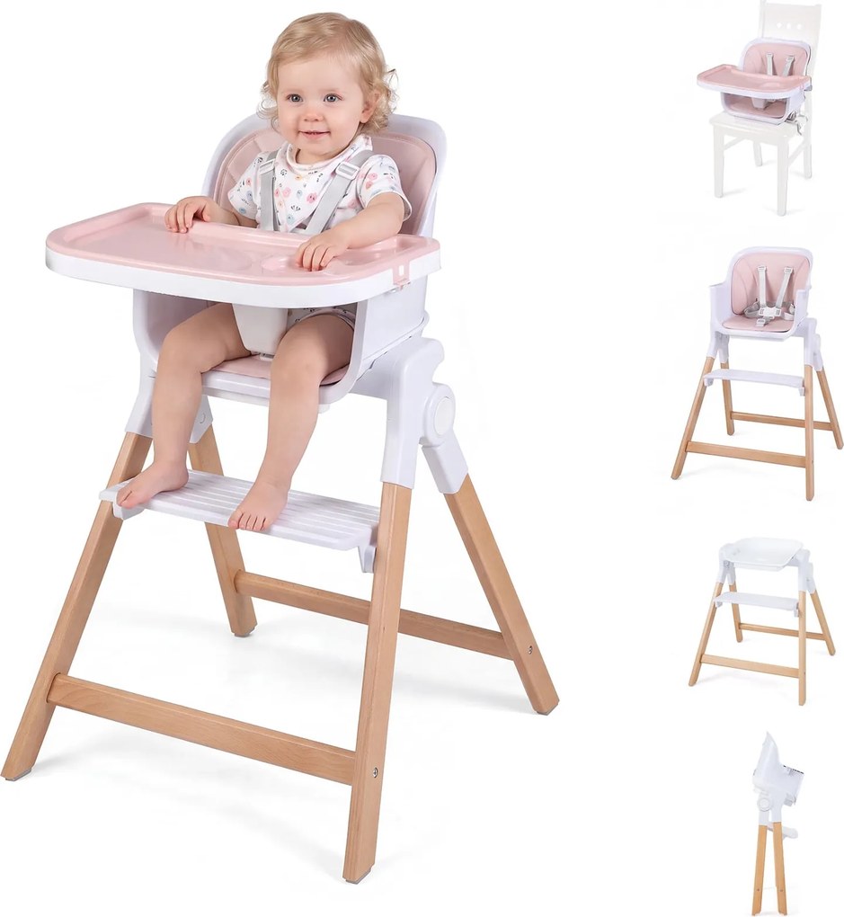 Costway Vysoká stolička baby 4 v 1 dětská vysoká židle skládací – růžový