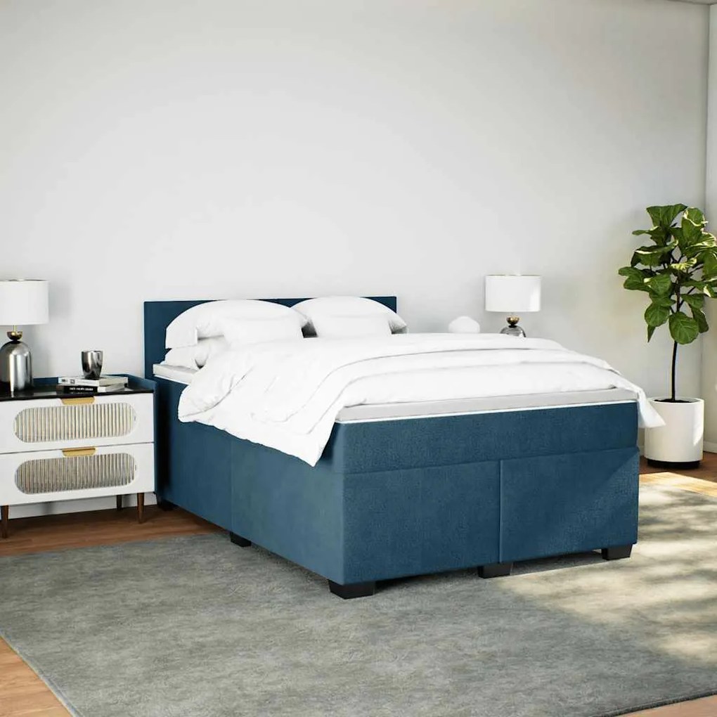 Box spring postel s matrací modrá 140 x 200 cm samet 3288628