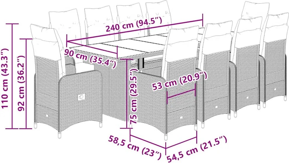 11dílný zahradní bistro set s poduškami hnědý polyratan 3277298