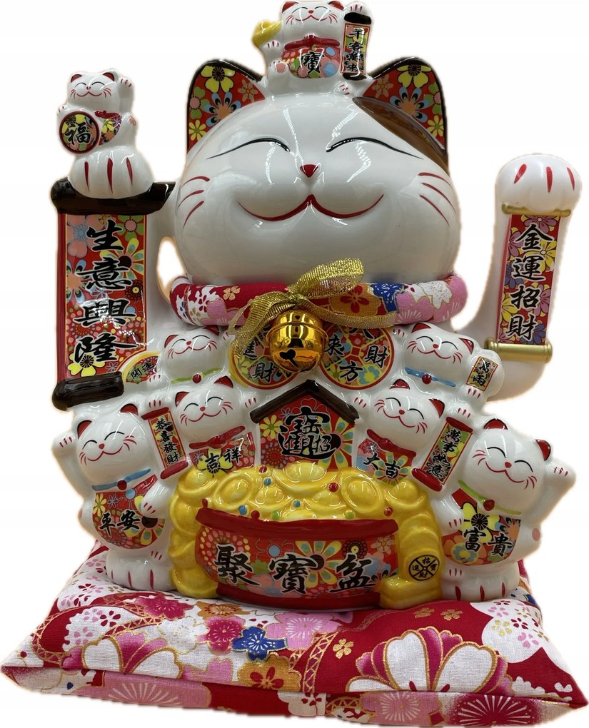 Japonská kočka Maneki-Neko Štěstí Porcelán 31 cm