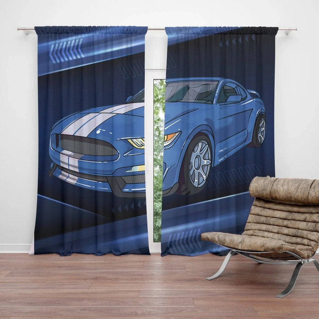 Sablio Závěs Mustang Modré pozadí s pruhy: 2ks 140x250cm