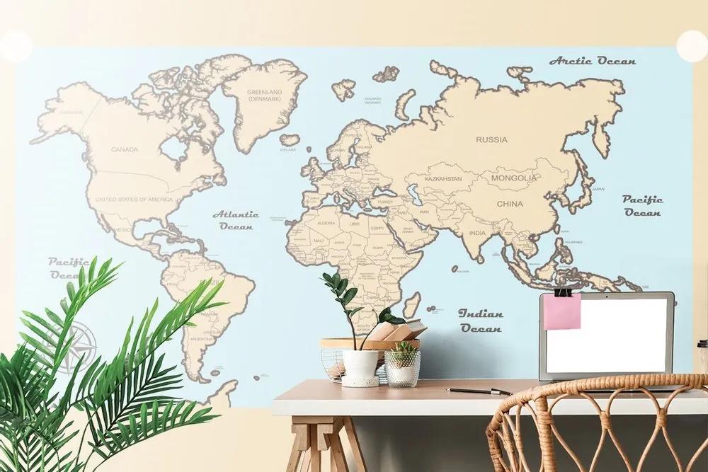 Tapeta mapa světa s béžovým okrajem - 150x100 cm