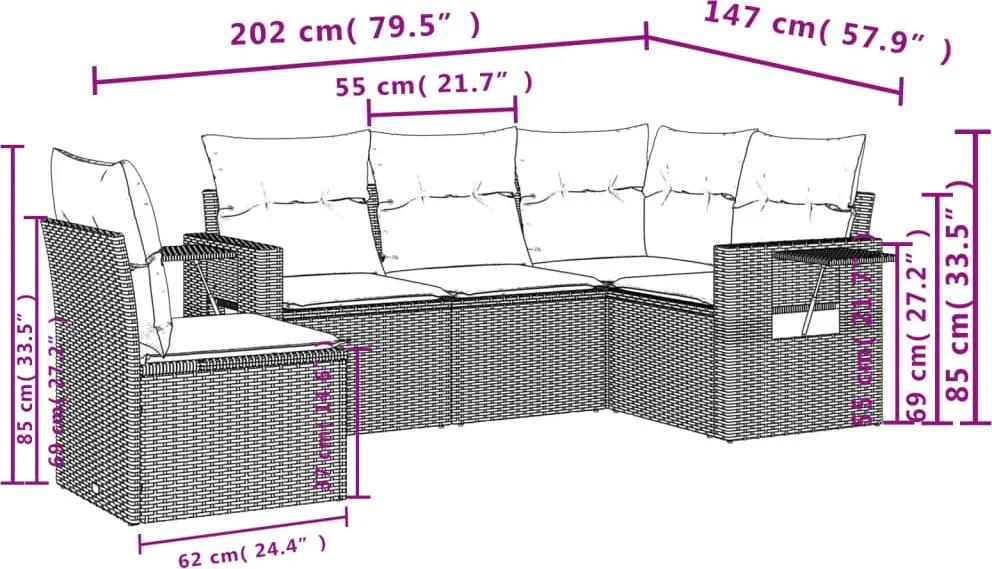 vidaXL 5dílná zahradní sedací souprava s poduškami polyratan [3252510]