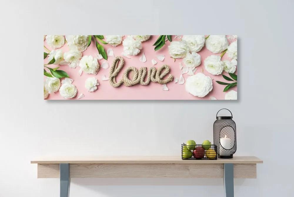 Obraz s nápisem Love v romantickém provedení - 150x50 cm