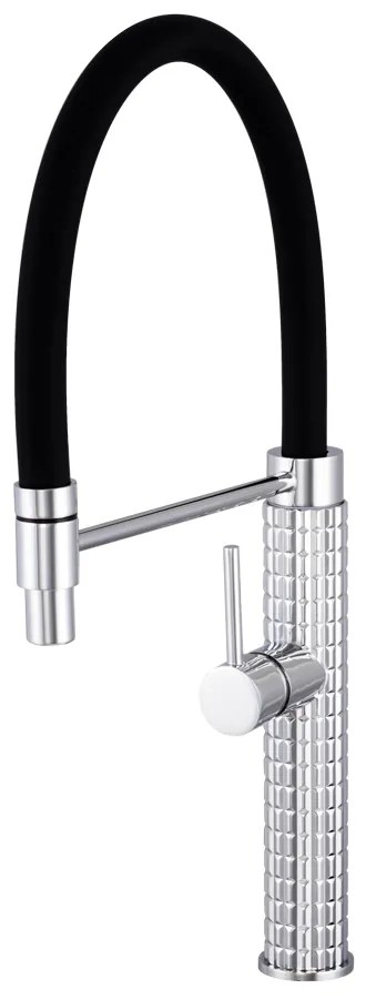 Gamma Full Pro, vysoká dřezová baterie s elastickým ramenem, černá matná-chromová, GMA-BFLP-CH