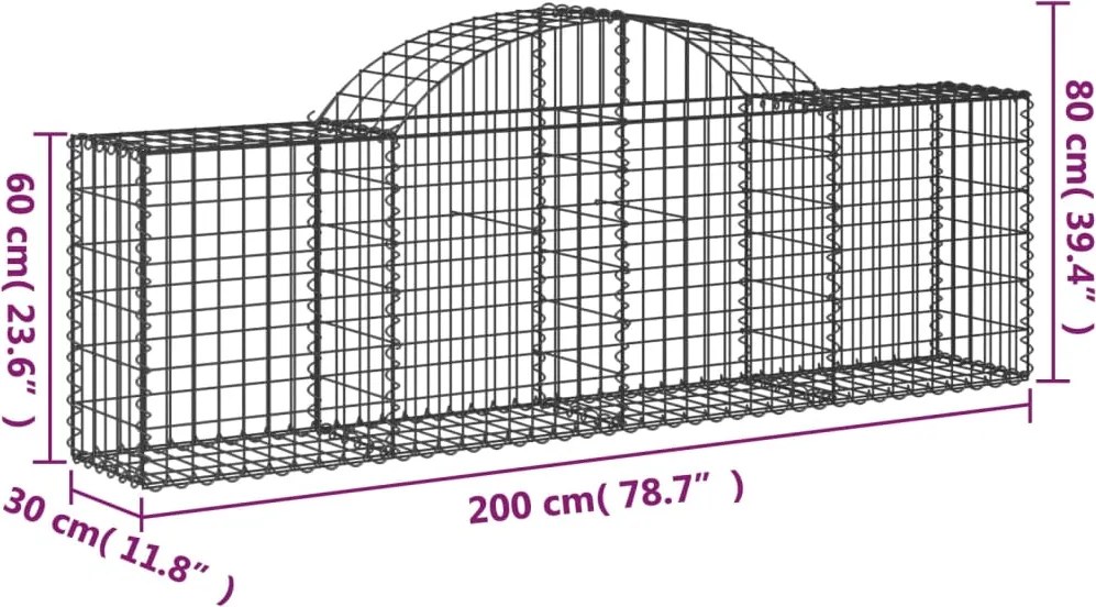 Klenuté gabionové koše 6 ks 200x30x60/80 cm pozinkované železo 3146072