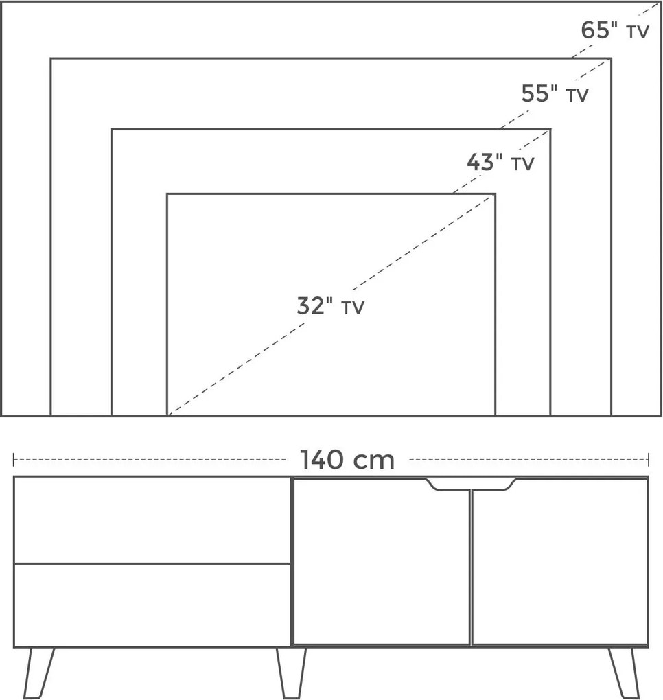 TV skříň, 2-dveřový TV stojan, 140 x 40 x 50 cm, rustikální hnědá: