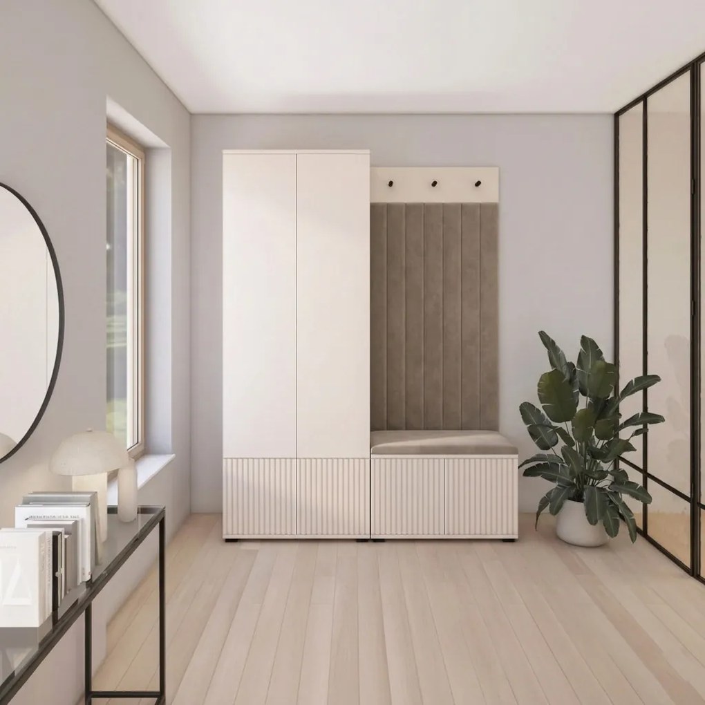 Předsíňová stěna RAYO 1 s čalouněnými panely, 140 cm, kašmír/ světle béžová