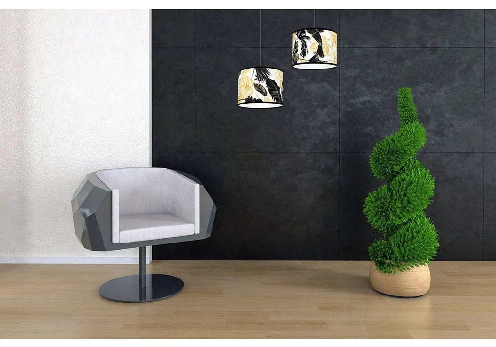Závěsné svítidlo Gold Flowers, 1x bílé textilní stínítko s květinovým vzorem, (výběr ze 2 barev konstrukce)