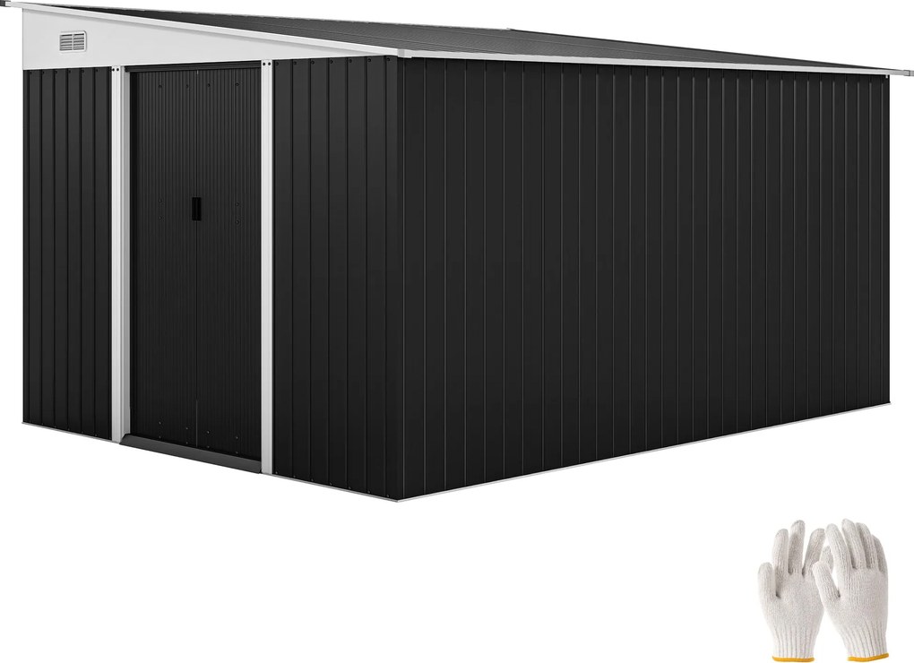 Outsunny 8,9m² Ocelová Zahradní Kůlna se 2 Ventilačními Otvory, Kůlna na Nástroje se Šikmou Střechou, Dvojité Posuvné Zámkové Dveře a Rukavice, 280x34