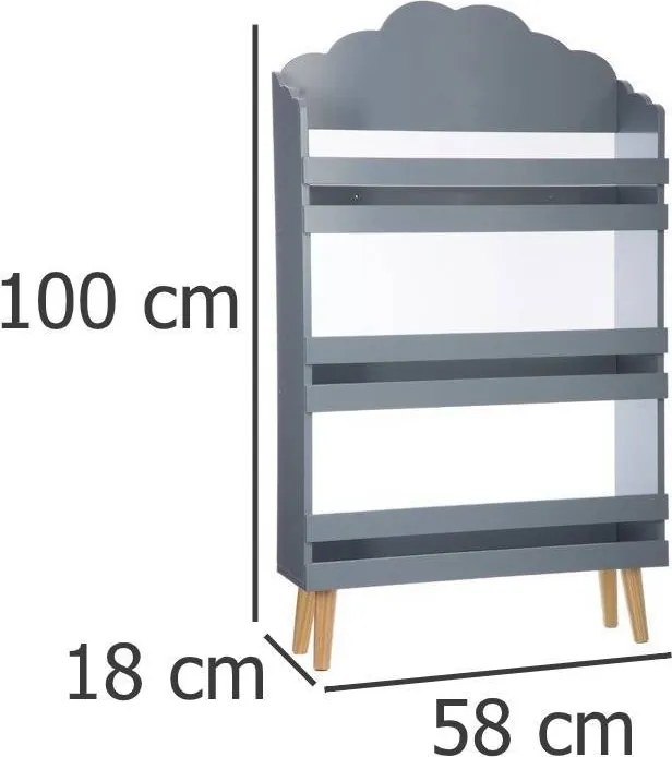 Dětská knihovna OBLAČEK, regál, šedá barva, 58 x 18 x 100 cm