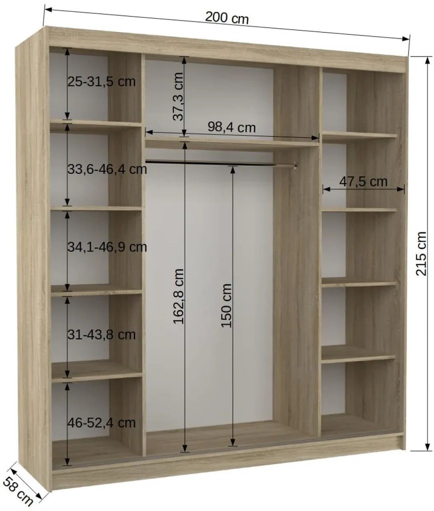 Šatní skříň s posuvnými dveřmi Austin - 200 cm Barva: Bílá