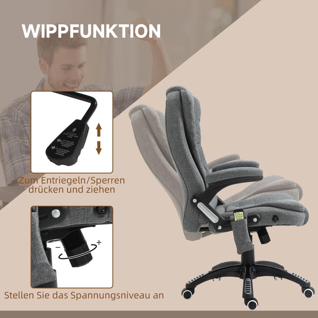 Masážní křeslo Vinsetto manažerské kancelářské křeslo výškově nastavitelné ergonomické masážní šedé 67 x 74 x 116-126 cm