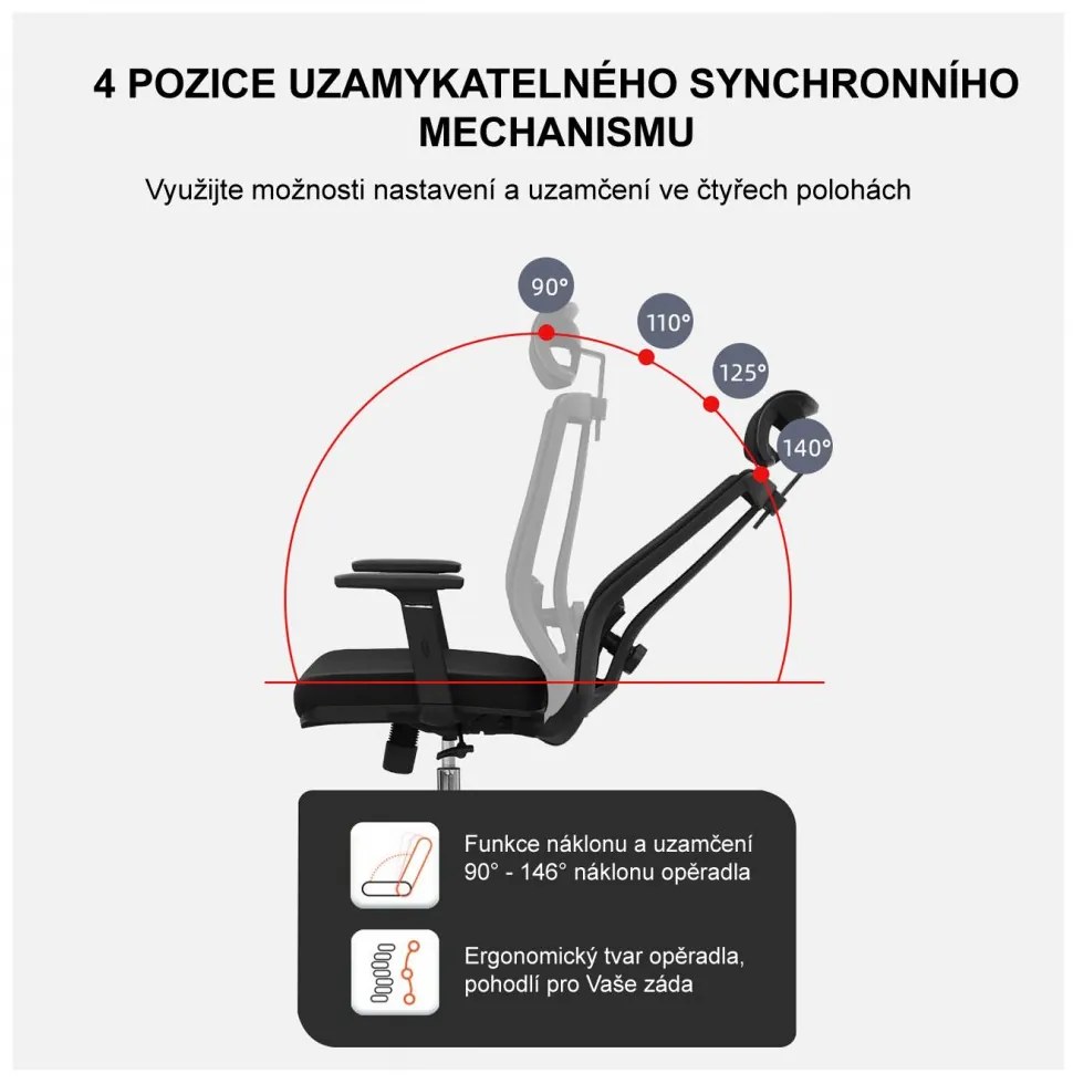 Kancelářská ergonomická židle Neoseat SABRINA — síť / látka, černá, nosnost 150 kg
