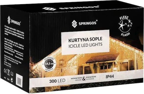 LED krápníky - 14,5m, 300LED, IP44, multicolor + záblesky